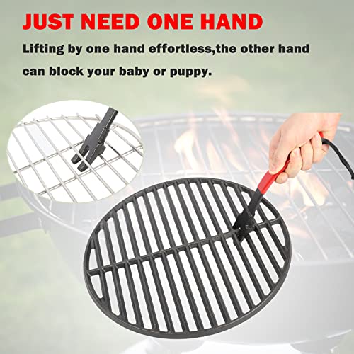 KAMaster Cast Iron Grill Grate Lifter,Grid Lifter Gripper Fit Big Green Egg Accessories Kamado Grill Joe Primo Vision Louisiana Grills,Grate Lifters with Red Protective Cover for Moving Hot Grate