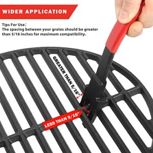 KAMaster Cast Iron Grill Grate Lifter,Grid Lifter Gripper Fit Big Green Egg Accessories Kamado Grill Joe Primo Vision Louisiana Grills,Grate Lifters with Red Protective Cover for Moving Hot Grate