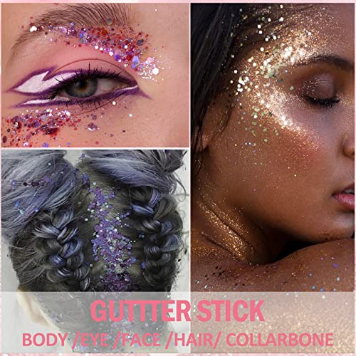 DAGEDA Body Glitter,Face Glitter Cream Chunky Glitter Stick for Hair Nail,Body Glitter Stick Sparkling Mermaid Sequins,Holographic Glitter Festival Rave Accessories Stage Christmas Makeup (Pink)