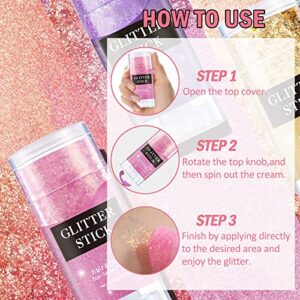 DAGEDA Body Glitter,Face Glitter Cream Chunky Glitter Stick for Hair Nail,Body Glitter Stick Sparkling Mermaid Sequins,Holographic Glitter Festival Rave Accessories Stage Christmas Makeup (Pink)