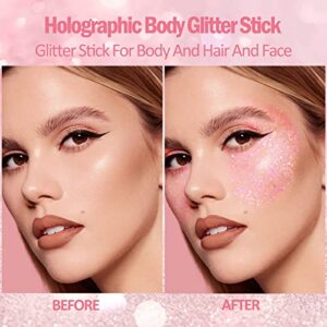 DAGEDA Body Glitter,Face Glitter Cream Chunky Glitter Stick for Hair Nail,Body Glitter Stick Sparkling Mermaid Sequins,Holographic Glitter Festival Rave Accessories Stage Christmas Makeup (Pink)