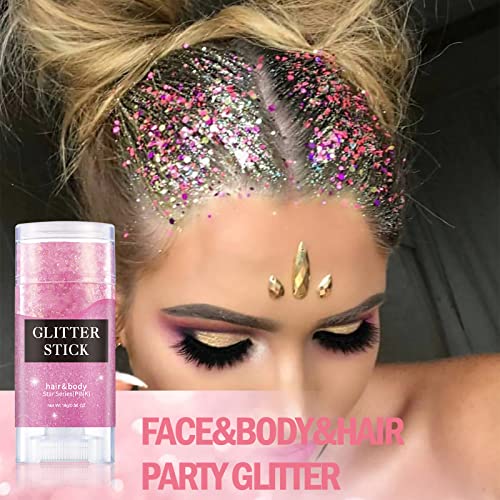 DAGEDA Body Glitter,Face Glitter Cream Chunky Glitter Stick for Hair Nail,Body Glitter Stick Sparkling Mermaid Sequins,Holographic Glitter Festival Rave Accessories Stage Christmas Makeup (Pink)