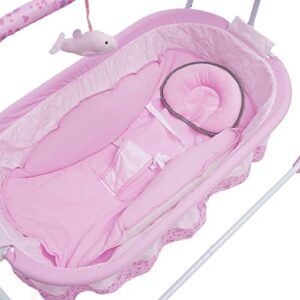 TFCFL Electric Baby Crib Cradle, 5-Speed Baby Bassinet Auto Rocking Chair Chair Bed with Remote Control Infant Musical Sleeping Basket for 0-18 Months Newborn Babies 25KG/55LBS Capacity (Pink)