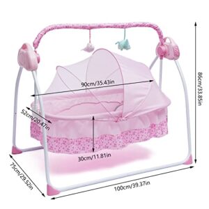 TFCFL Electric Baby Crib Cradle, 5-Speed Baby Bassinet Auto Rocking Chair Chair Bed with Remote Control Infant Musical Sleeping Basket for 0-18 Months Newborn Babies 25KG/55LBS Capacity (Pink)