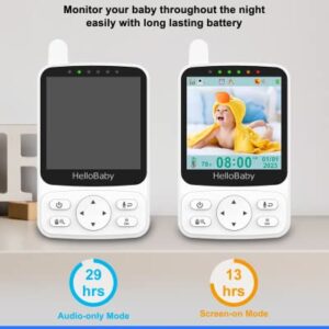 HelloBaby Monitor with 29Hour Battery Life and 4" IPS Screen, No WiFi, Video Baby Monitor with Camera and Audio 1000ft Long Rang Auto Night Vision 2 Way Audio Temperature VOX Mode for Baby Pet Eldly