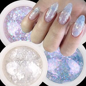 4 Jars Opal Flakes Nail Sequins Purple Holographic Glitter DIY Nail Crystal Acrylic Chrome Powder Irregular Shiny Mermaid Mirror Neon Nails Manicure Paillettes Nail Art Decorations