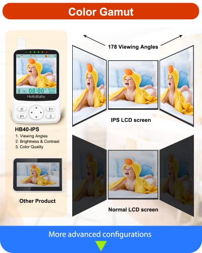 HelloBaby Monitor with 29Hour Battery Life and 4" IPS Screen, No WiFi, Video Baby Monitor with Camera and Audio 1000ft Long Rang Auto Night Vision 2 Way Audio Temperature VOX Mode for Baby Pet Eldly