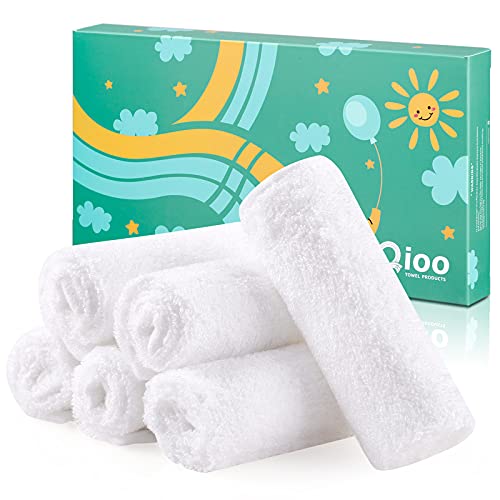 Qioo Baby Bamboo Washcloths 6Pack (White)