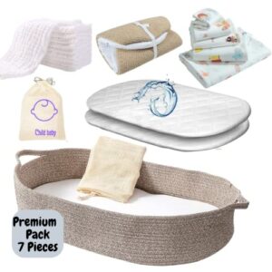 changing basket - extra large in size - cotton rope changing table topper storage basket, thick foam pad with removable cotton cover - storage bag - portable changing pad