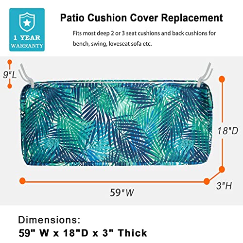 NettyPro Patio Bench Swing Cushion Cover Water Resistant UV Protection Outdoor Furniture Loveseat Cushion Slipcover with Zipper, Replacement Cover Only, 59 x 18 x 3 Inch