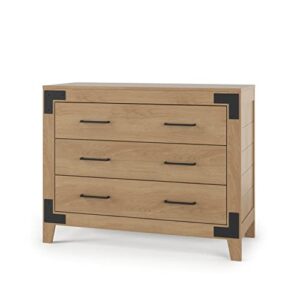 child craft lucas 3 drawer wood dresser, anti-tip kit, extra-large storage for baby nursery, kid’s room (nutmeg)