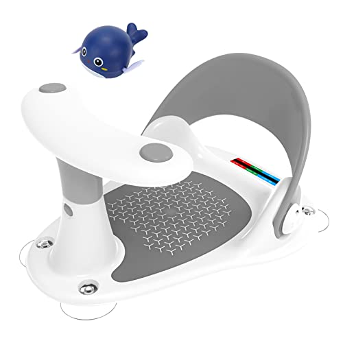 REIKTLUD Baby Bath Seat,Baby Bathtub Bath Seat for Sit-up,Infant Bath Seat,Bath Seat for Baby 6-36 Months,Water Thermometer–Non–Slip Soft Mat–with 4 Secure Suction Cups Provides Backrest Support(Gray)