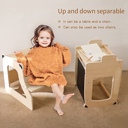 Wooden Kids Step Stool Helper with Safety Rail, Toddlers Learning Chair Adjustable Height Stepping Stand with Drawing Blackboard Child Standing Tower Helper for Bathroom and Kitchen