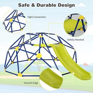 Costzon Climbing Dome with Slide, 2 in 1 Outdoor Jungle Gym Monkey Bar Climbing Toys for Toddlers, 8FT Geometric Dome Climber Playground Set for 3-8 Boys Girls Backyard Fun Gift Present