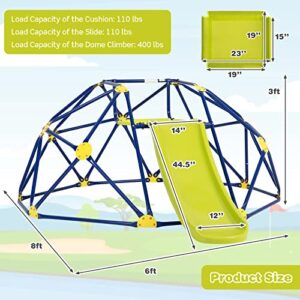 Costzon Climbing Dome with Slide, 2 in 1 Outdoor Jungle Gym Monkey Bar Climbing Toys for Toddlers, 8FT Geometric Dome Climber Playground Set for 3-8 Boys Girls Backyard Fun Gift Present