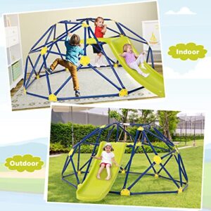 Costzon Climbing Dome with Slide, 2 in 1 Outdoor Jungle Gym Monkey Bar Climbing Toys for Toddlers, 8FT Geometric Dome Climber Playground Set for 3-8 Boys Girls Backyard Fun Gift Present