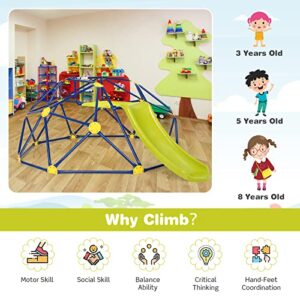 Costzon Climbing Dome with Slide, 2 in 1 Outdoor Jungle Gym Monkey Bar Climbing Toys for Toddlers, 8FT Geometric Dome Climber Playground Set for 3-8 Boys Girls Backyard Fun Gift Present