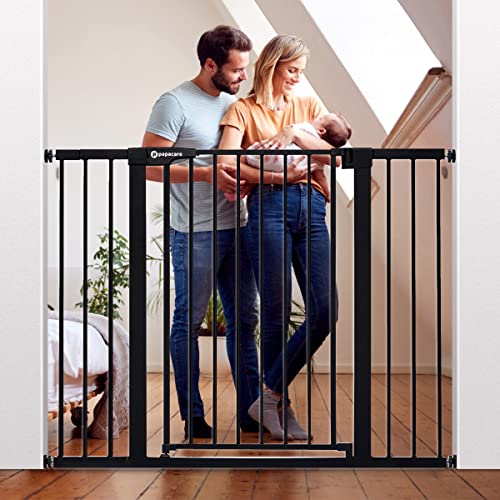 Papacare 36" Extra Tall Baby Gate for Stairs Doorways, Fits Openings of 29.5" to 48.8" Wide, Auto Close Extra Wide Baby and Pet Gate for Doorways and Stairways,Pressure Mounted Dog Gates, Black