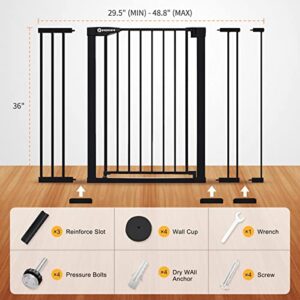 Papacare 36" Extra Tall Baby Gate for Stairs Doorways, Fits Openings of 29.5" to 48.8" Wide, Auto Close Extra Wide Baby and Pet Gate for Doorways and Stairways,Pressure Mounted Dog Gates, Black