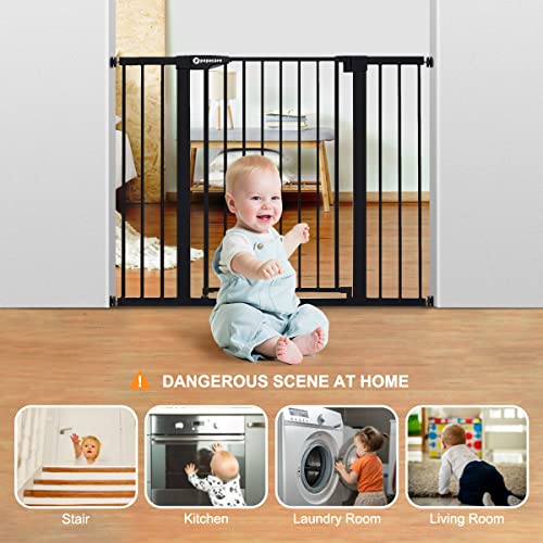 Papacare 36" Extra Tall Baby Gate for Stairs Doorways, Fits Openings of 29.5" to 48.8" Wide, Auto Close Extra Wide Baby and Pet Gate for Doorways and Stairways,Pressure Mounted Dog Gates, Black