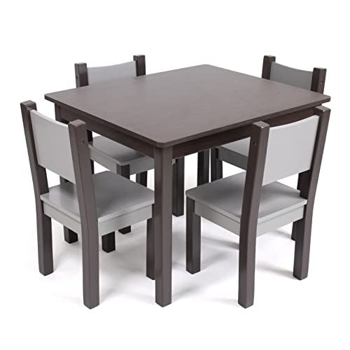 Humble Crew, Espresso/Grey Modern Toddler Table & 4 Chair Set