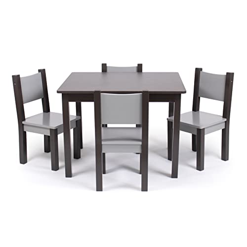 Humble Crew, Espresso/Grey Modern Toddler Table & 4 Chair Set