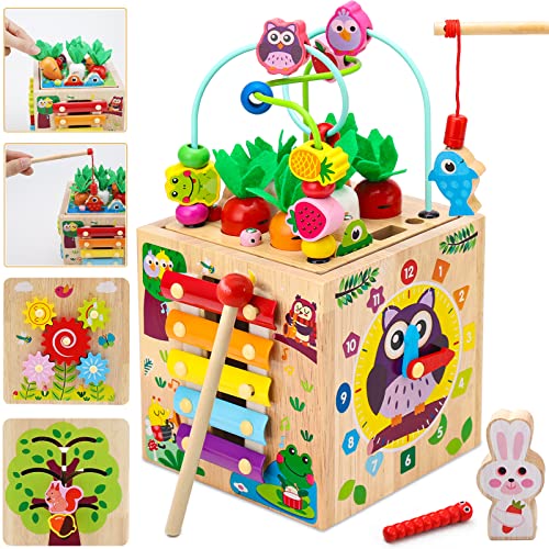 Resumplan 8 in 1 Activity Cube for 18M+ Boys and Girls, Wooden Montessori Toys for Baby, Educational Learning Toys for Toddlers