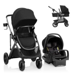 evenflo pivot suite travel system with litemax infant car seat with anti-rebound bar dunloe black