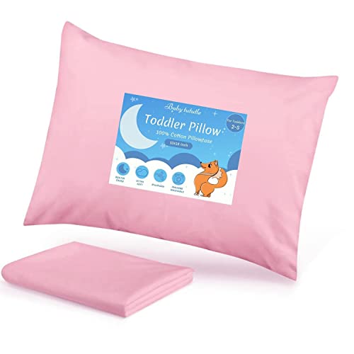 Toddler Pillow with Pillowcase - 13x18 Organic Cotton Baby Pillows for Sleeping - Soft Little Travel Pillows for Boys & Girls, Kids Bedding Set, Perfect for Cot Crib, Daycare, Car Trips