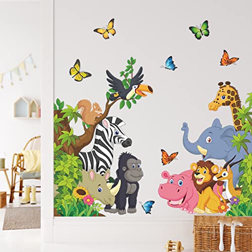 Safari Nursery Decor, Jungle Theme Wall Stickers for Baby Room Giraffe Lion Zebra Elephant Vinyl Wall Stickers for Kids Bedroom Daycare Classroom Playroom and Kids Room Wall Decor (B)