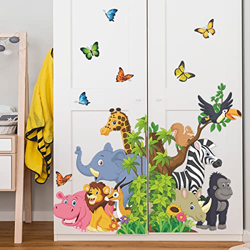 Safari Nursery Decor, Jungle Theme Wall Stickers for Baby Room Giraffe Lion Zebra Elephant Vinyl Wall Stickers for Kids Bedroom Daycare Classroom Playroom and Kids Room Wall Decor (B)