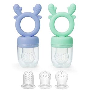 pandaear 2 pack silicone baby fresh fruit feeder with 3 different size silicone pouch for teething relief| baby food feeder pacifier training massaging toy teether