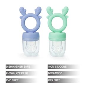 PandaEar 2 Pack Silicone Baby Fresh Fruit Feeder with 3 Different Size Silicone Pouch for Teething Relief| Baby Food Feeder Pacifier Training Massaging Toy Teether