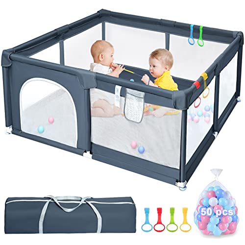 Baby Playpen, Playpen for Babies and Toddlers, Baby Play Pen for Toddler, Baby Playard with Gate, 50×50 inch Sturdy Safety Baby Fence with Anti-Slip Base, Play Yard Indoor Outdoor Kids Activity Center