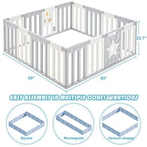 Coolever Baby Playpen, Safety Baby Gate Playpen for Babies and Toddlers Sturdy and Immovable Baby Fence Play Area Activity Center Portable Design for Indoor Outdoor (Grey+White+Star 16 Panel)