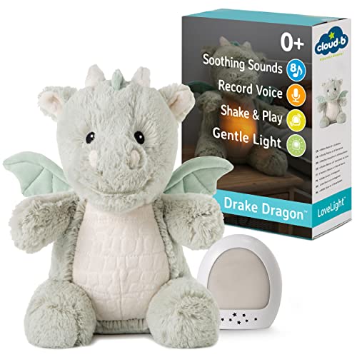 Cloud b Sound Machine with White Noise Soothing Sounds | Cuddly Stuffed Animal & Nomadic Nightlight | Record Parent Voice | Adjustable Settings & Auto-Shutoff | LoveLight™ Buddies - Drake The Dragon™