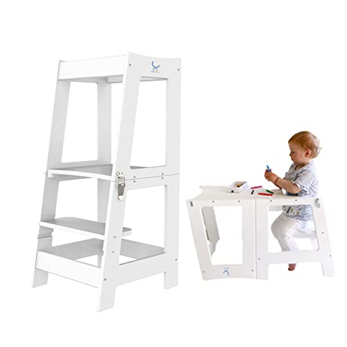 XIHAToy Learning Tower for Kids Kitchen Helper Step Stool for Toddlers Child Kitchen Stool Helper Folded Step-Up Standing Tower (White)