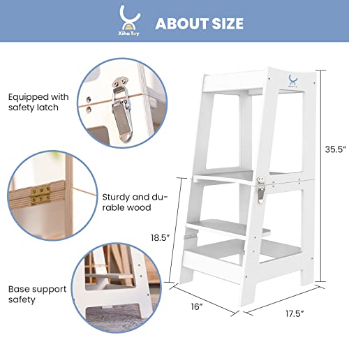 XIHAToy Learning Tower for Kids Kitchen Helper Step Stool for Toddlers Child Kitchen Stool Helper Folded Step-Up Standing Tower (White)