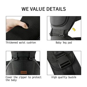 Baby Carrier with Hip Seat, Baby Carrier Newborn to Toddler, 6-in-1 Ways to Carry, All Seasons, Adjustable Baby Holder Carrier for Breastfeeding (Black）