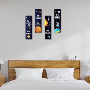 4 Pieces Space Decor Wooden Hanging Wall Plaques, Outer Space Theme Room Wall Art Decor, Boys Bedroom Decor Space Motivational Quote for Baby Kids Classroom Nursery