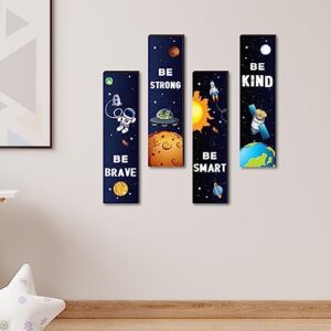 4 Pieces Space Decor Wooden Hanging Wall Plaques, Outer Space Theme Room Wall Art Decor, Boys Bedroom Decor Space Motivational Quote for Baby Kids Classroom Nursery