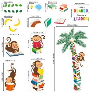 DECOWALL DSL-8065 Monkey Tree Books Wall Stickers Decals for Kids Jungle Reading playroom Toddler Reading Nook Safari Classroom Bedroom Baby Decor DIY Animals Nursery