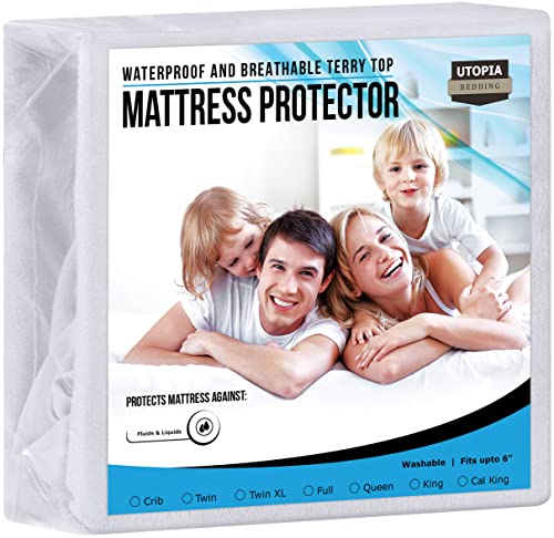 Utopia Bedding Premium Waterproof Terry Mattress Protector Crib 200 GSM, Mattress Cover, Breathable, Fitted Style with Stretchable Pockets (White)