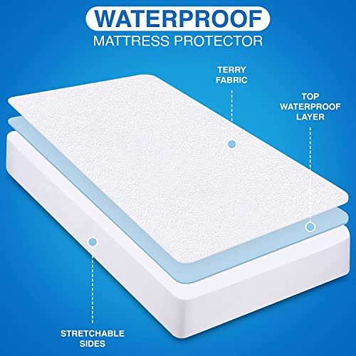 Utopia Bedding Premium Waterproof Terry Mattress Protector Crib 200 GSM, Mattress Cover, Breathable, Fitted Style with Stretchable Pockets (White)