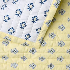 MARTHA STEWART Naomi Yellow Queen Quilt Set - 3 Piece, 100% Cotton Bedspread, Reversible, Cool, Crisp Percale Weave, Soft & Printed Lightweight Quilt, Summer Bedding, 1 Quilt, 2 Pillow Shams