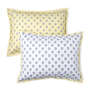 MARTHA STEWART Naomi Yellow Queen Quilt Set - 3 Piece, 100% Cotton Bedspread, Reversible, Cool, Crisp Percale Weave, Soft & Printed Lightweight Quilt, Summer Bedding, 1 Quilt, 2 Pillow Shams