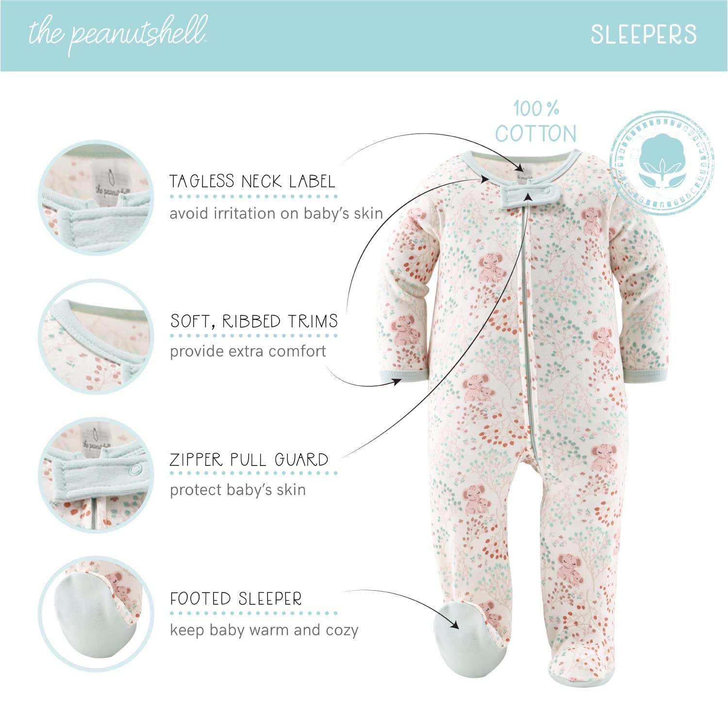 The Peanutshell Newborn Clothes & Accessories Set | 30 Piece Layette Gift Set | Fits Newborn to 3 Months | Pink Elephant & Floral