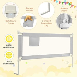 HONEY JOY Bed Rail for Toddlers, 77-in Extra Long, Portable Safety Bed Guardrail w/Side Pocket, Baby Bed Rail Guard, Fit King & Queen Full Twin Size Bed Mattress (77 INCH, Gray)