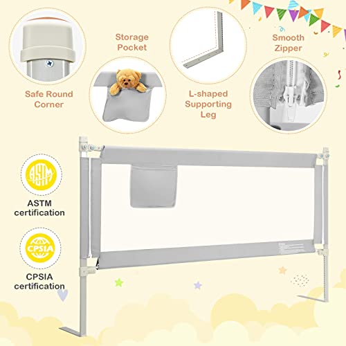 HONEY JOY Bed Rail for Toddlers, 77-in Extra Long, Portable Safety Bed Guardrail w/Side Pocket, Baby Bed Rail Guard, Fit King & Queen Full Twin Size Bed Mattress (77 INCH, Gray)