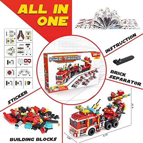 Innorock Construction Building Toys for Kids - 25 in 1 Fire Truck Boat Helicopter Car Toy Building Blocks Model Kit Educational STEM Activities Gifts for Boys Girls Teen Age 6 7 8 9 10 11 12 Year Old